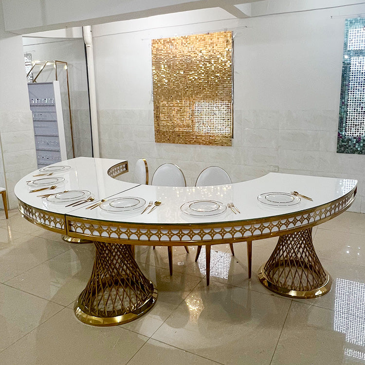 Gold Stainless Steel Half Round Dining Table - White – Supereventdecor